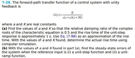 Solved The Forward Path Transfer Function Of A Control Chegg