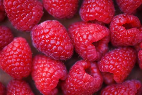Fresh Raspberry Texture Close Up Red Raspberries Fruit Background Top