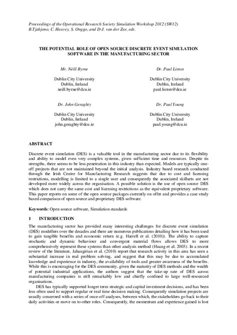 Pdf The Potential Role Of Open Source Discrete Event Simulation Software In The Manufacturing