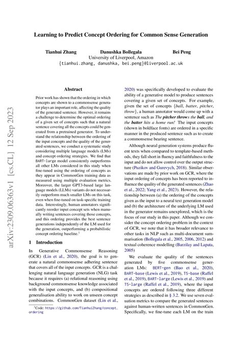 Learning To Predict Concept Ordering For Common Sense Generation Deepai