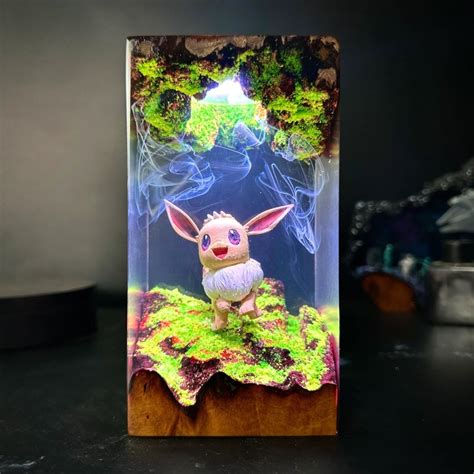 Pokemon Eevee Wood Lamp Custom Art Diorama Epoxy Night Light Christmas T Wooden Lamp