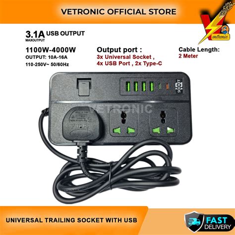 Universal 3 Power Socket Extension With Usb Ports Power Strip Surge Protector Adapter Socket