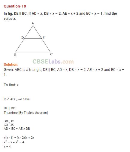 Extra Questions For Class 10 Maths Triangles Cbse Labs