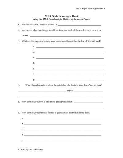 MLA Style Worksheet Durango High Babe