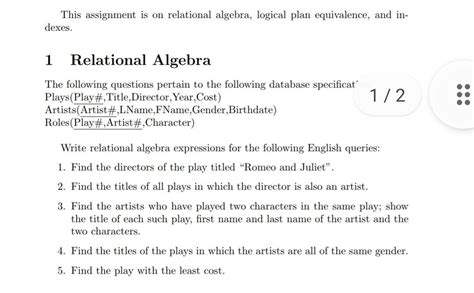 Solved This Assignment Is On Relational Algebra Logical Chegg Com