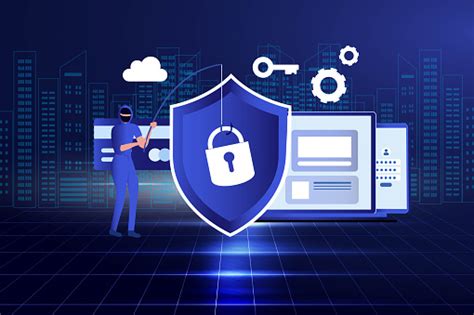 피싱 사기 해커 범죄 공격 및 개인 데이터 보안 개념 해커는 암호도 훔쳐 컴퓨터와 피싱 계정에 키의 잠금을 해제하려고합니다 사이버 보안 벡터 일러스트레이션 컴퓨터 해커에