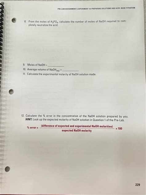 Solved Pre Lab Assignment Experiment 10 Preparing Solutions