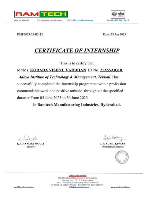 Vishnu Vardhan Korada On Linkedin My Internship In Ram Tech