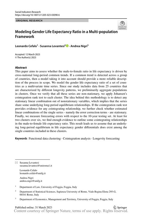 Pdf Modeling Gender Life Expectancy Ratio In A Multi Population Framework