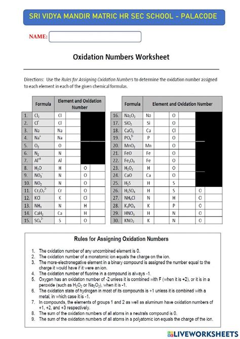 Calculation Of Oxidation Number Worksheet Live Worksheets Worksheets Library