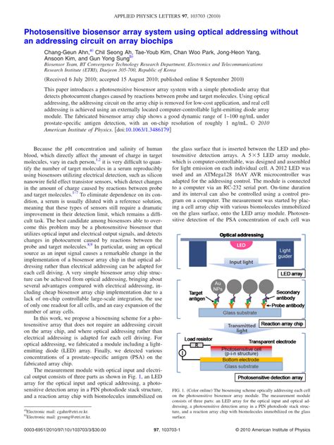 Pdf Photosensitive Biosensor Array System Using Optical Addressing