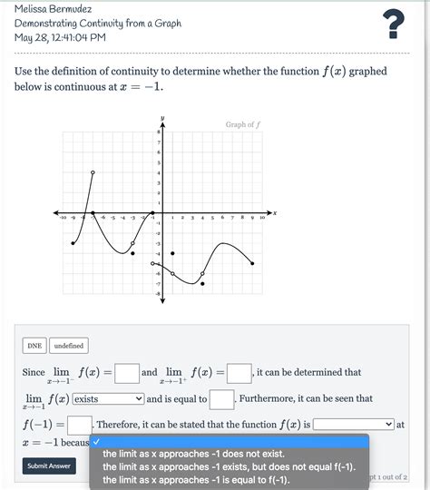 Demonstrating Continuity From A Graph Melissa Bermudez Course Hero