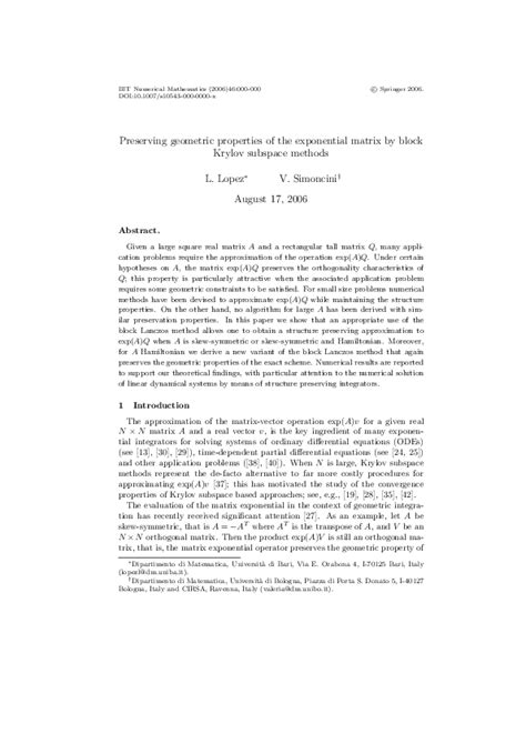 Pdf Preserving Geometric Properties Of The Exponential Matrix By Block Krylov Subspace Methods