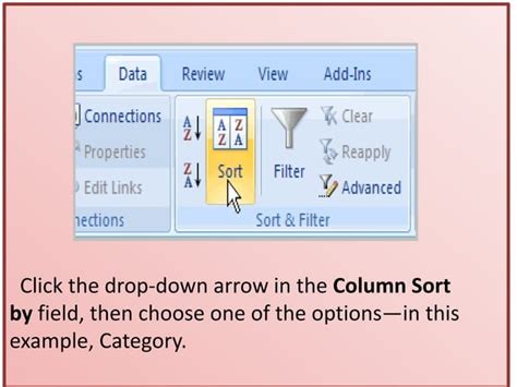 Sorting And Filtering Data In Excel Pptx
