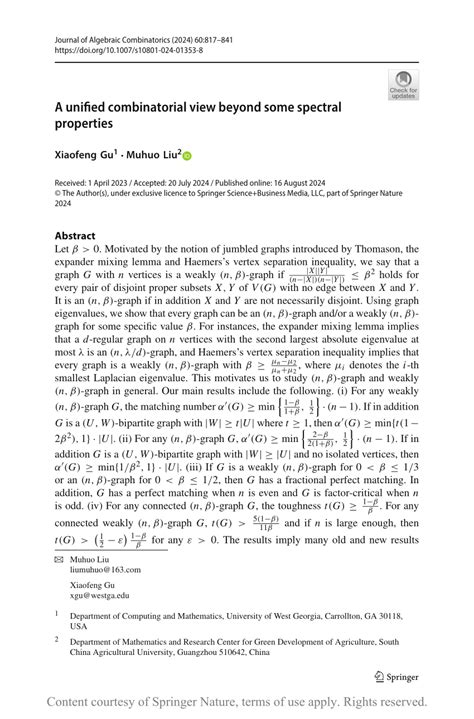 A Unified Combinatorial View Beyond Some Spectral Properties Request Pdf