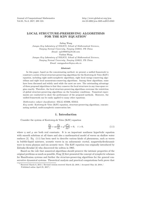 Pdf Local Structure Preserving Algorithms For The Kdv Equation