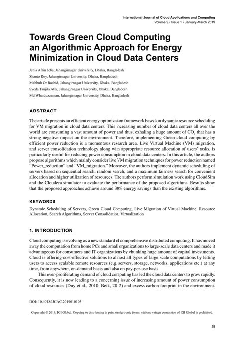 Pdf Towards Green Cloud Computing An Algorithmic Approach For Energy