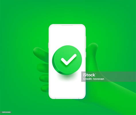 스마트 폰에 체크 마크 아이콘이있는 귀여운 만화 손 3d 벡터 일러스트 레이 션 3차원 형태에 대한 스톡 벡터 아트 및 기타 이미지 3차원 형태 알림 아이콘 휴대폰