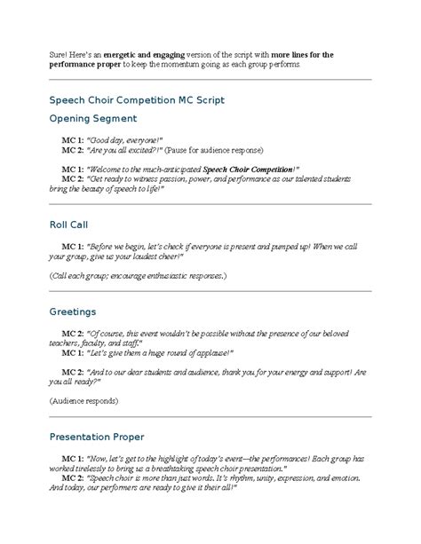 Script Speech Choir None Sure Here S An Energetic And Engaging Version Of The Script With
