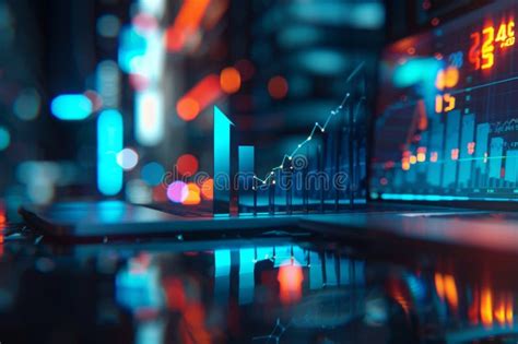 Business Growth Visualization Upward Trending Bar Graph With Financial Data Display And Laptop
