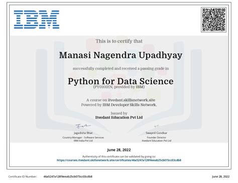 Manasi Upadhyay On Linkedin I Have Successfully Completed Ibm Certification For Python Thank You