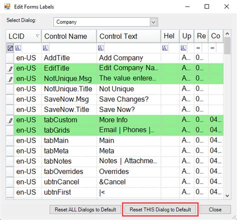 Change Field Names Calibration Control