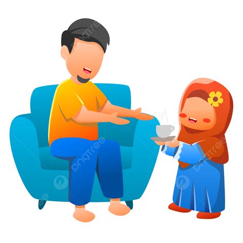 فتاة صغيرة مسلمة تصنع القهوة لأبيها المتجه دين الاسلام الأبوة