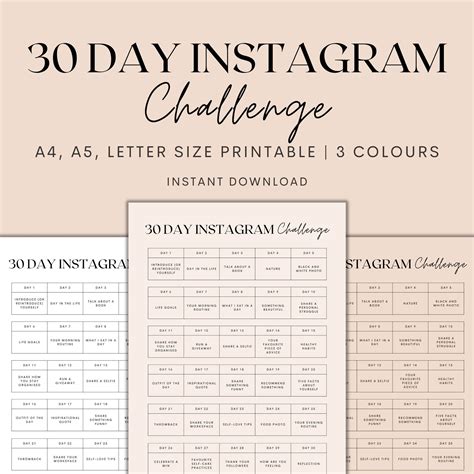 30 day instagram challenge printable instagram content ideas