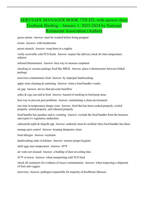 SERVSAFE MANAGER BOOK 7TH ED With Answer Sheet Textbook Binding January 1 By National