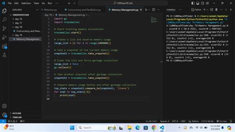 azmat ali on linkedin 100daysofcode python memorymanagement