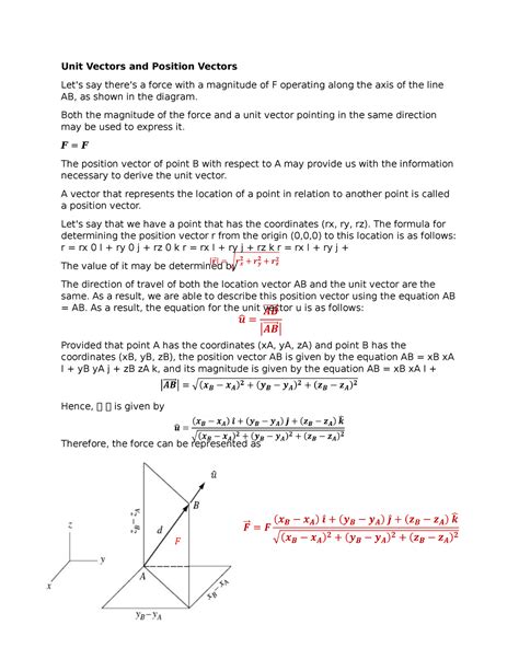 Unit Vectors And Position Vectors Both The Magnitude Of The Force And
