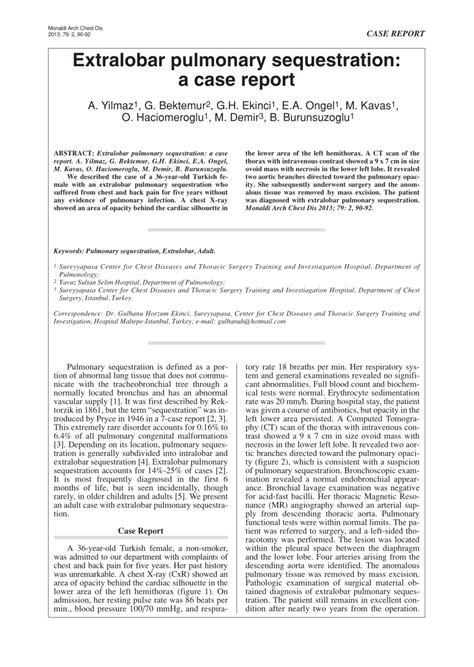 Pdf Extralobar Pulmonary Sequestration A Case Report