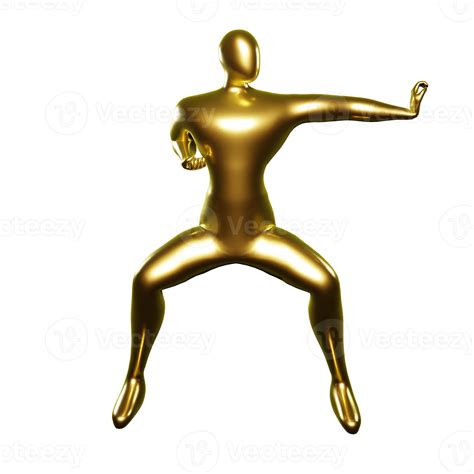 Representación 3d De La Pose De Karate Stickman Dorado Golpeando Con La