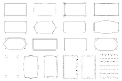 장식 프레임은 평면 디자인의 그래픽 요소를 설정합니다 빈티지 라인 캘리그래피 테두리 컬 모서리 직사각형 장식품 인증서 템플릿의 번들 벡터 그림 격리 된 개체 축하에 대한