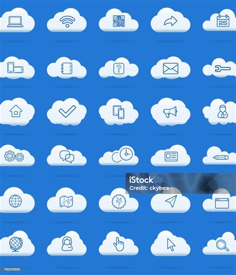클라우드 컴퓨팅 선형 아이콘을 설정 합니다 다운로드 업로드 설정 및 기본 설정 기호 잠금 잠금 해제 및 폴더 아이콘 온라인 데이터 저장 아이콘입니다 벡터 고립 된 윤곽 그림