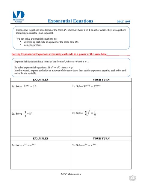 Mac 1105 Exponential Equations Sec66 Exponential Equations Mac 1105