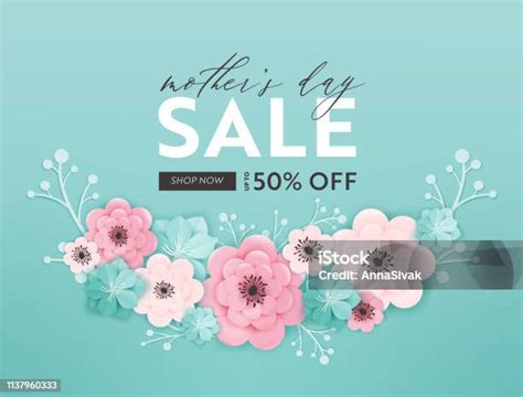 어머니의 날 판매 디자인입니다 전단지 포스터 상품권 광고에 대 한 종이 잘라 꽃 봄 프로 모션 할인 배너 템플릿 벡터 일러스트 개성 개념에 대한 스톡 벡터 아트 및 기타