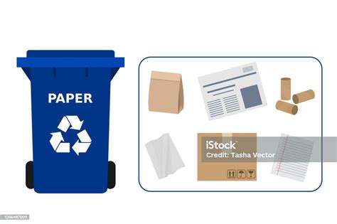 재활용에 적합한 종이 쓰레기로 파란색 쓰레기통을 만들 수 있습니다 0명에 대한 스톡 벡터 아트 및 기타 이미지 0명 개념 개체 그룹 Istock