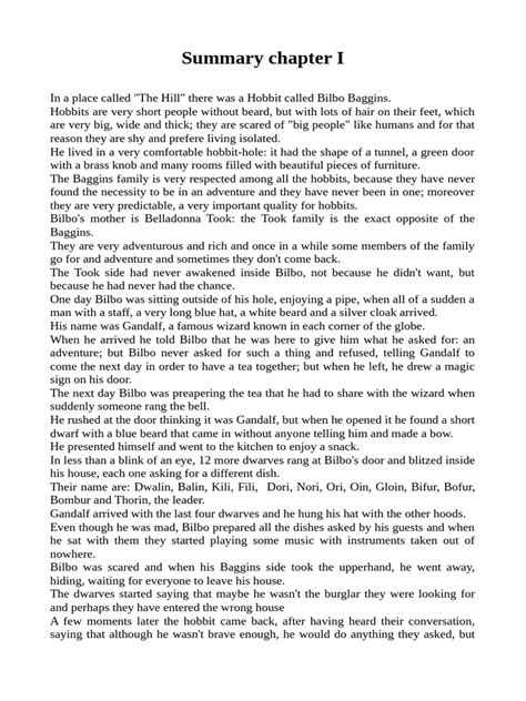 Written Summary Chapter 2 Hobbit Pdf Bilbo Baggins Middle Earth Races