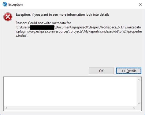 Jasperserver Get Could Not Write Metadata For Error At