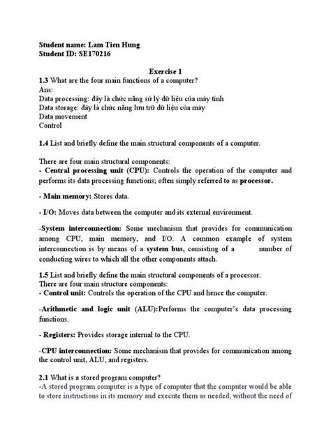 exercise 1 pdf central processing unit computer data storage