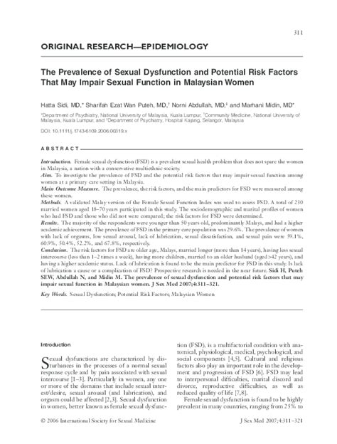 Pdf The Prevalence Of Sexual Dysfunction And Potential Risk Factors