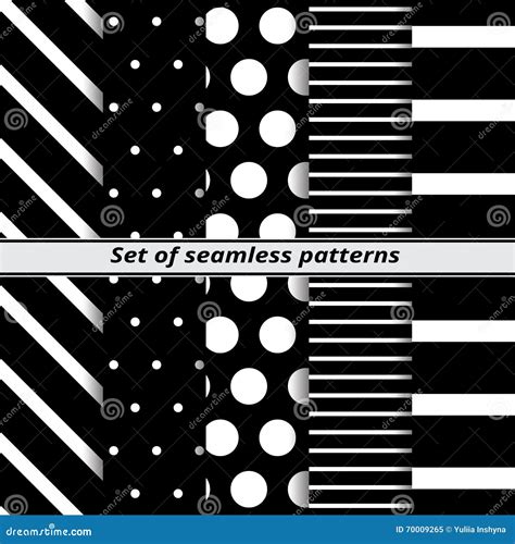 Set Of Monochrome Seamless Patterns Stock Vector Illustration Of