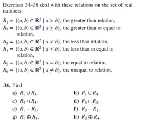Solved Exercises 3438 Deal With These Relations On The Set Chegg Com