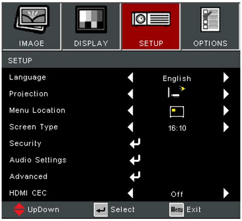 PS W On Screen Display Menu Options ViewSonic Projector