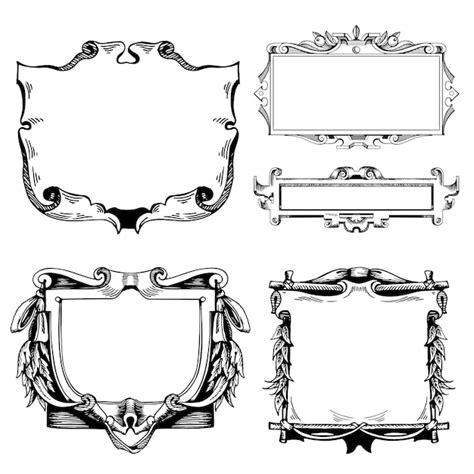오래된 지리 지도용 카르투슈 서명을 위한 고대 프레임입니다 바로크 로코코 양식 프리미엄 벡터