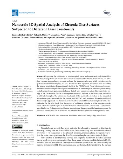 Pdf Nanoscale 3d Spatial Analysis Of Zirconia Disc Surfaces Subjected To Different Laser