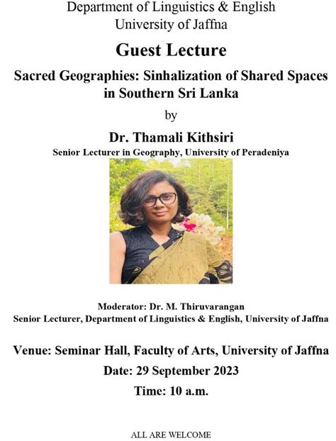 Guest Lecture Linguistics Faculty Of Arts University Of Jaffna
