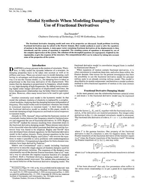 Modal Synthesis When Modeling Damping By Use Of Fractional Derivatives Pdf Viscoelasticity