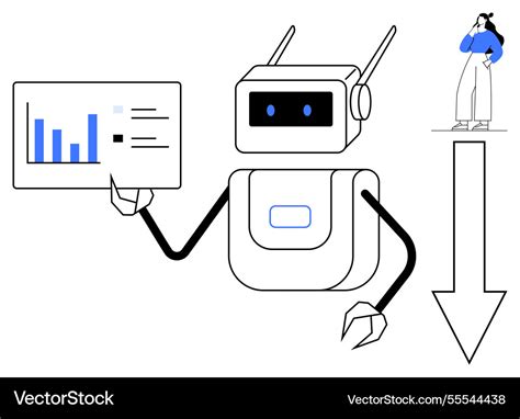 Robot Analyzing Data With Woman Observing Vector Image
